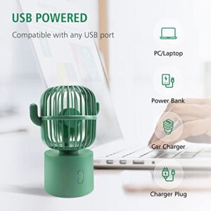 Bilibala Cute Cactus USB Fan, Small Quiet Desk Fan, 80° Rotation Oscillating Fan, 3 Speeds Strong Airflow, Portable Fan for Bedroom, Office, Home, Personal Fan for Desktop Decor, Green Mini Table Fan