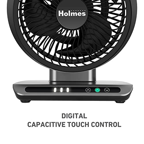 HOLMES Blizzard 6" Air Circulator Digital Fan, 3 Speeds, 90° Adjustable Head Tilt, Capacitive Touch Control, Ideal for Home, Bedroom, Kitchen or Office, Black