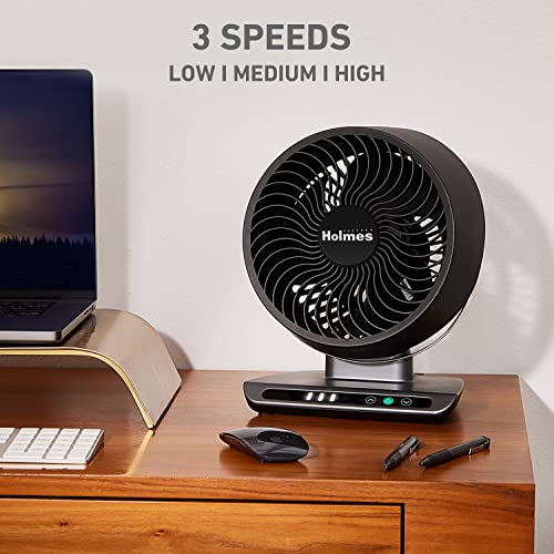 HOLMES Blizzard 6" Air Circulator Digital Fan, 3 Speeds, 90° Adjustable Head Tilt, Capacitive Touch Control, Ideal for Home, Bedroom, Kitchen or Office, Black