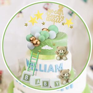 41 Pcs/Set Bear Cake Toppers Mini Bear Cake Decorations Cake Toppers Gold White Pearl Ball for Boy Girl Baby Shower Birthday Party Decorations (Green, Brown, Cute Style)