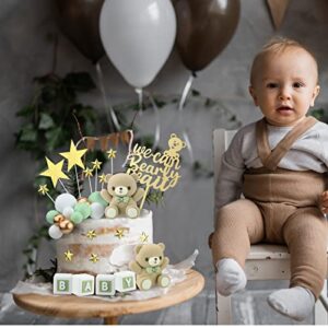 41 Pcs/Set Bear Cake Toppers Mini Bear Cake Decorations Cake Toppers Gold White Pearl Ball for Boy Girl Baby Shower Birthday Party Decorations (Green, Brown, Cute Style)