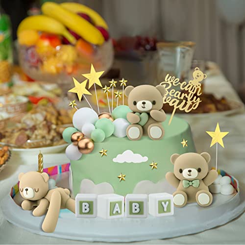 41 Pcs/Set Bear Cake Toppers Mini Bear Cake Decorations Cake Toppers Gold White Pearl Ball for Boy Girl Baby Shower Birthday Party Decorations (Green, Brown, Cute Style)