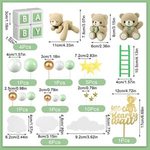 41 Pcs/Set Bear Cake Toppers Mini Bear Cake Decorations Cake Toppers Gold White Pearl Ball for Boy Girl Baby Shower Birthday Party Decorations (Green, Brown, Cute Style)