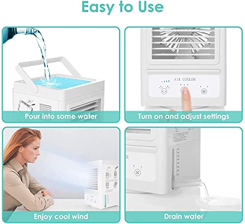 Portable Air Conditioner, 5000mAh Rechargeable Battery AC, 120° Oscillation 700ml Water Tank with 3 Wind Speeds, Perfect for Bedroom, Home, Office, Camping, Travel