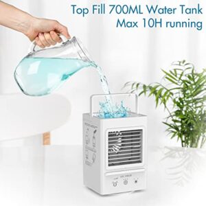 Portable Air Conditioner, 5000mAh Rechargeable Battery AC, 120° Oscillation 700ml Water Tank with 3 Wind Speeds, Perfect for Bedroom, Home, Office, Camping, Travel