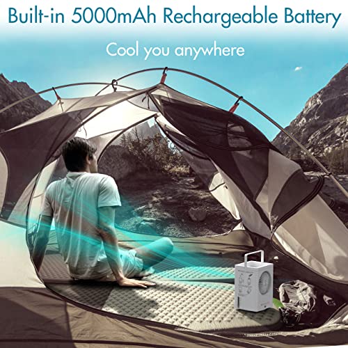 Portable Air Conditioner, 5000mAh Rechargeable Battery AC, 120° Oscillation 700ml Water Tank with 3 Wind Speeds, Perfect for Bedroom, Home, Office, Camping, Travel