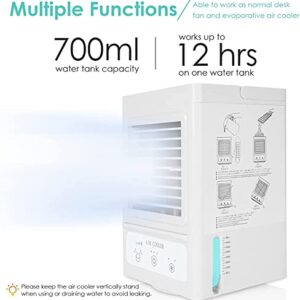 Portable Air Conditioner, 5000mAh Rechargeable Battery AC, 120° Oscillation 700ml Water Tank with 3 Wind Speeds, Perfect for Bedroom, Home, Office, Camping, Travel