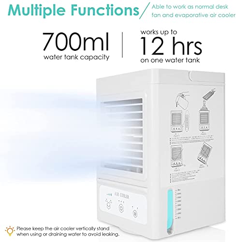 Portable Air Conditioner, 5000mAh Rechargeable Battery AC, 120° Oscillation 700ml Water Tank with 3 Wind Speeds, Perfect for Bedroom, Home, Office, Camping, Travel