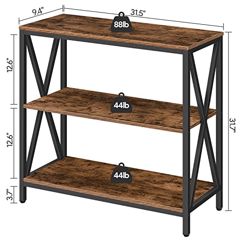 MAHANCRIS Sofa Table, Industrial Console Table, 3-Tier Narrow Side Table with Open Shelves, Foyer Table for Entryway, Hallway, Kitchen, Living Room and Bedroom, Easy Assembly, Rustic Brown, CTHR8001Z