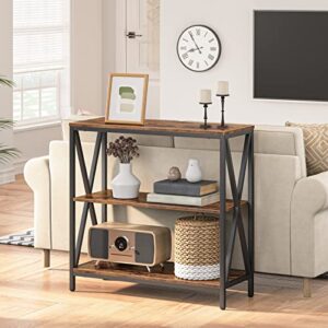 MAHANCRIS Sofa Table, Industrial Console Table, 3-Tier Narrow Side Table with Open Shelves, Foyer Table for Entryway, Hallway, Kitchen, Living Room and Bedroom, Easy Assembly, Rustic Brown, CTHR8001Z