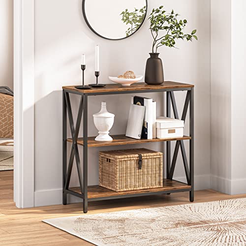 MAHANCRIS Sofa Table, Industrial Console Table, 3-Tier Narrow Side Table with Open Shelves, Foyer Table for Entryway, Hallway, Kitchen, Living Room and Bedroom, Easy Assembly, Rustic Brown, CTHR8001Z