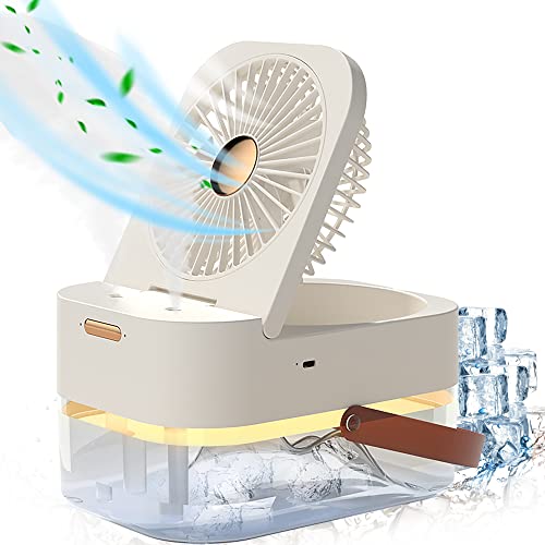 Portable Air Conditioner Fan, Mini Personal Evaporative Air Cooler with 3 Speeds, LED Light, Timing Functio, 3 IN 1 Personal Desk Air Conditioner Fan For Room, Camping, Car and Office (Pearly white)