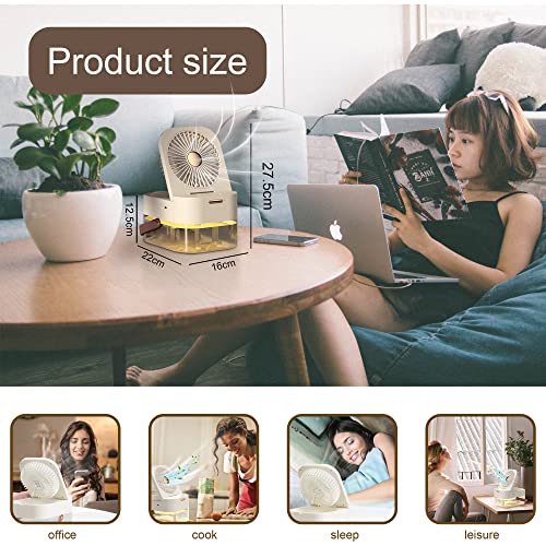 Portable Air Conditioner Fan, Mini Personal Evaporative Air Cooler with 3 Speeds, LED Light, Timing Functio, 3 IN 1 Personal Desk Air Conditioner Fan For Room, Camping, Car and Office (Pearly white)