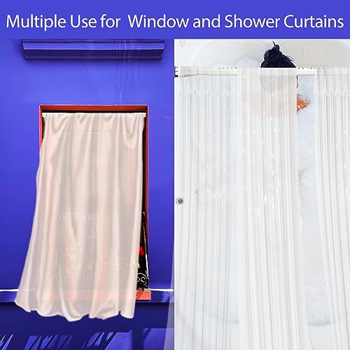 White Shower Curtain Rod Spring Tension No Drill, Adjustable Shower Rods for Bathroom Tension 40-74 inch, Never Fall Rust Proof Outdoor Tension Curtain Rod for closet,Patio,Window,Clawfoot Tub