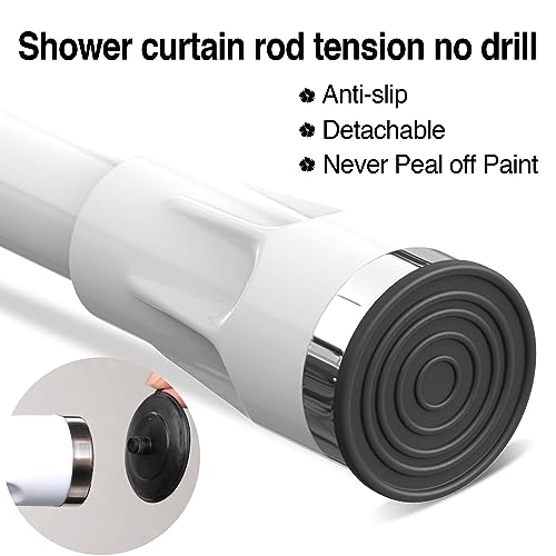 White Shower Curtain Rod Spring Tension No Drill, Adjustable Shower Rods for Bathroom Tension 40-74 inch, Never Fall Rust Proof Outdoor Tension Curtain Rod for closet,Patio,Window,Clawfoot Tub