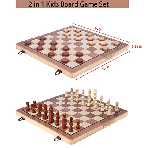 Ralout Chess Set 15" Magnetic Wooden Board Game - 2 in 1 Chess and Checkers Game Set for Adults and Kids (Magnetic)