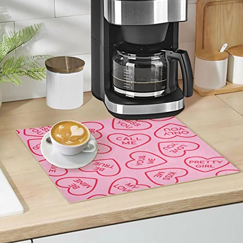 Candy Hearts Pattern Set Dish Drying Mats of Quick Dry Fabric for Kitchen,Heat Resistant Coffee Machine Mat Kitchen Accessories 17.7"x11.8"