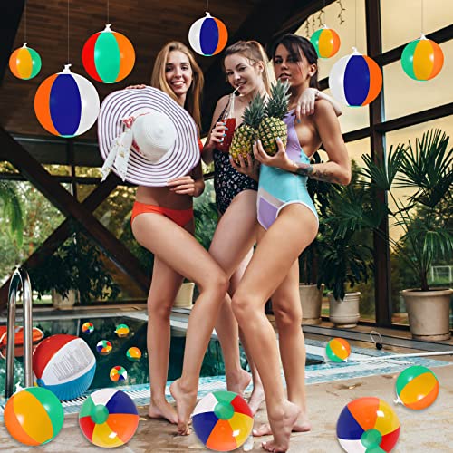 36 Pcs 8 Inch Beach Ball Decoration Summer Beach Ball with Hanging Rope and Hooks Inflatable Pool Ball Blow up Sport Ball Toy for Water Games Hawaiian Party Ornament