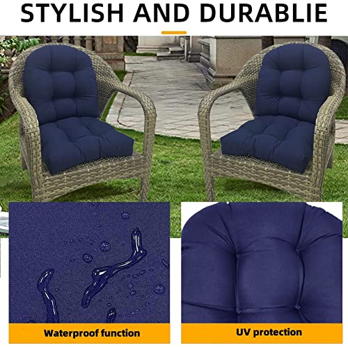 Srutirbo Outdoor Chair Seat Cushions Set of 2, Waterproof 19" x 19"U-Shaped Patio Chair Cushions for Indoor/Outdoor Wicker Chair Rocking Chairs, Garden Furniture Kitchen Dining Room (Navy Blue)