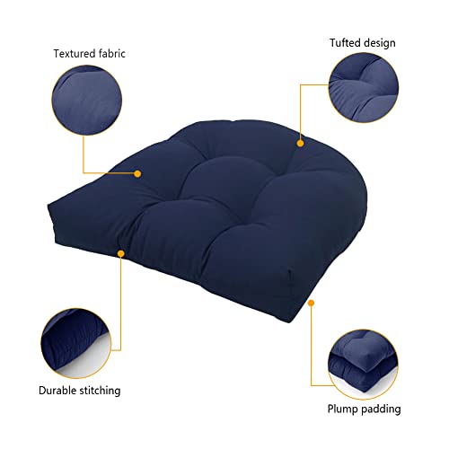 Srutirbo Outdoor Chair Seat Cushions Set of 2, Waterproof 19" x 19"U-Shaped Patio Chair Cushions for Indoor/Outdoor Wicker Chair Rocking Chairs, Garden Furniture Kitchen Dining Room (Navy Blue)