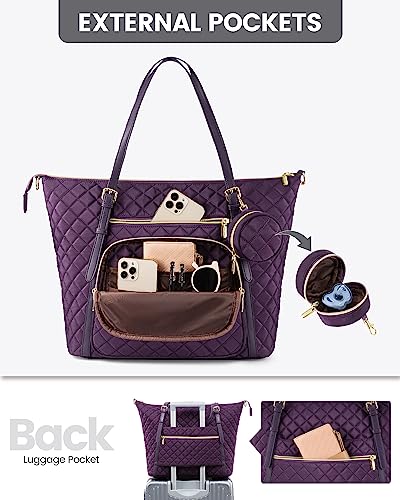 LOVEVOOK Diaper Bag Tote, Large Travel Baby Diaper Bag with Pacifier Holder and Changing Pad, Quilted Diaper Tote for Baby, Waterproof Mommy Bag for Hospital, Stylish & Multifunction, Purple