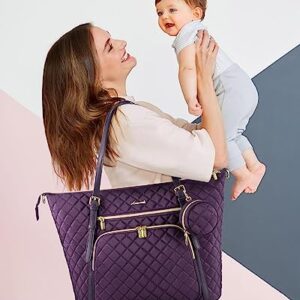 LOVEVOOK Diaper Bag Tote, Large Travel Baby Diaper Bag with Pacifier Holder and Changing Pad, Quilted Diaper Tote for Baby, Waterproof Mommy Bag for Hospital, Stylish & Multifunction, Purple