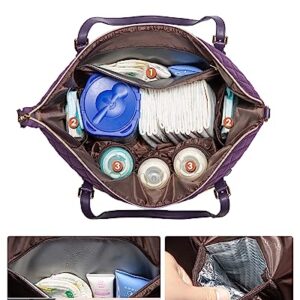 LOVEVOOK Diaper Bag Tote, Large Travel Baby Diaper Bag with Pacifier Holder and Changing Pad, Quilted Diaper Tote for Baby, Waterproof Mommy Bag for Hospital, Stylish & Multifunction, Purple