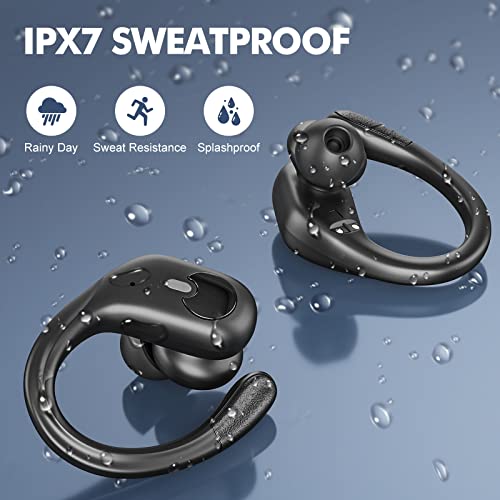 Wireless Earbuds Bluetooth Headphones 80Hrs Playback with LED Diaplay Wireless Charging Case Noise Cancelling Ear buds with Earhooks, IPX7 Waterproof Over Ear Earphones for Sports Running Workout