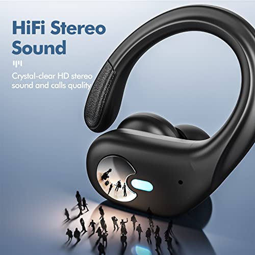 Wireless Earbuds Bluetooth Headphones 80Hrs Playback with LED Diaplay Wireless Charging Case Noise Cancelling Ear buds with Earhooks, IPX7 Waterproof Over Ear Earphones for Sports Running Workout