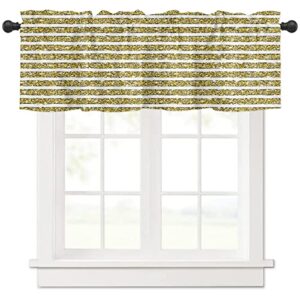 funnywall88 curtain valance for kitchen, white gold stripes small window treatment valance curtains rod pocket valances for living room,dining room,bedroom,kitchen valance 54"x18"