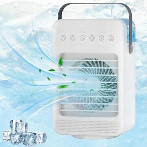 trovono portable air conditioner fan,mini personal air cooler with 4 wind speed,2/4/6h timer,600ml tank,rainbow led light,120°oscillating cooling fan,2 spray,low noise,desktop office, home, bedroom