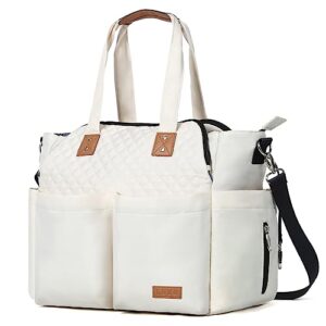 lekebaby diaper bag tote large mommy bag for hospital, baby bags for mom travel diaper tote messenger purse, quilted white