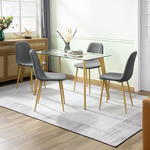 Bacyion 47" Dining Table Set for 4-5 Piece Kitchen Table and Chair, Rectangle Tempered Glass Table with 4 Faux Leather Side Chairs, Modern Dining Room Table Set for Dining Room, Kitchen, Deep Grey