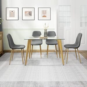 Bacyion 47" Dining Table Set for 4-5 Piece Kitchen Table and Chair, Rectangle Tempered Glass Table with 4 Faux Leather Side Chairs, Modern Dining Room Table Set for Dining Room, Kitchen, Deep Grey