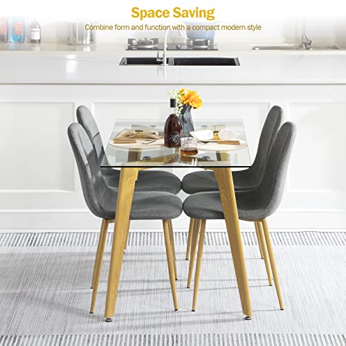 Bacyion 47" Dining Table Set for 4-5 Piece Kitchen Table and Chair, Rectangle Tempered Glass Table with 4 Faux Leather Side Chairs, Modern Dining Room Table Set for Dining Room, Kitchen, Deep Grey