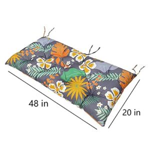 Outdoor Bench Cushion 48"x20", Waterproof Patio Cushions 3 Seaters Swing Cushion Replacement with Ties, for Garden Patio Furniture Lounger Bench (Flower, 48x20 in)