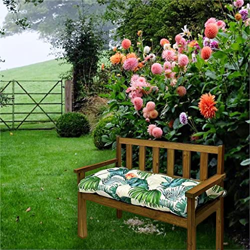 Outdoor Bench Cushion 48"x20", Waterproof Patio Cushions 3 Seaters Swing Cushion Replacement with Ties, for Garden Patio Furniture Lounger Bench (Leaf, 48x20 in)