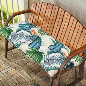 Outdoor Bench Cushion 48"x20", Waterproof Patio Cushions 3 Seaters Swing Cushion Replacement with Ties, for Garden Patio Furniture Lounger Bench (Leaf, 48x20 in)