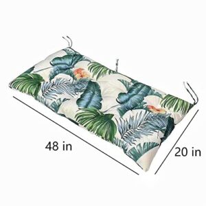 Outdoor Bench Cushion 48"x20", Waterproof Patio Cushions 3 Seaters Swing Cushion Replacement with Ties, for Garden Patio Furniture Lounger Bench (Leaf, 48x20 in)