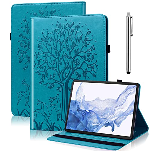 VODEFOX Case for iPad Mini 6 2021 (8.3 Inch) 6th Generation Case, Embossed Deer&Tree PU Leather Retro Shockproof Slim Case with Pencil Holder Elastic Strap Stand Cover for iPad Mini 6th Gen - Blue