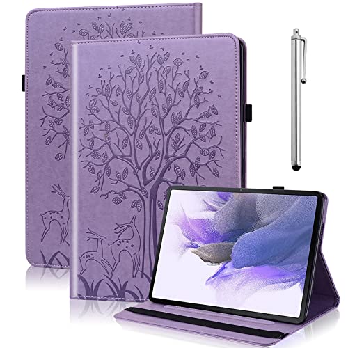 VODEFOX Case for iPad Mini 6 2021 (8.3 Inch) 6th Generation Case, Embossed Deer&Tree PU Leather Retro Shockproof Slim Case with Pencil Holder Elastic Strap Stand Cover for iPad Mini 6th Gen - Purple