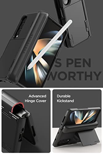 VRS DESIGN Terra Guard Modern GO S Phone Case for Galaxy Z Fold 4 5G (2022), Premium Modern Neat Style Hinge Protection Card Case with S Pen Compartment (Matte Black/Renewed)