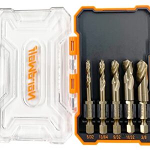 NordWolf 5-Piece M35 Cobalt Stubby Drill Bit Set for Stainless Steel & Hard Metals, with 1/4" Hex Shank for Quick Chucks & Impact Drivers, SAE Sizes 5/32"-13/64"-9/32"-11/32"-3/8" in Storage Box