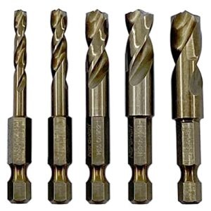 NordWolf 5-Piece M35 Cobalt Stubby Drill Bit Set for Stainless Steel & Hard Metals, with 1/4" Hex Shank for Quick Chucks & Impact Drivers, SAE Sizes 5/32"-13/64"-9/32"-11/32"-3/8" in Storage Box