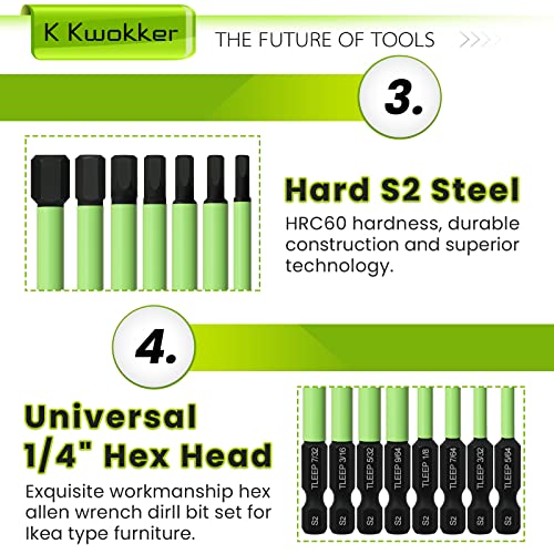 TLEEP 20 x 1/4" 100MM Long Allen Wrench Drill Bits, SAE & Metric, Hex Head Allen Bit Set S2 Steel Magnetic Tips Hex Screwdriver Set for Ikea Type Furniture, 5/64" to 5/16" & 1.5mm to 12mm Hex Bit Set