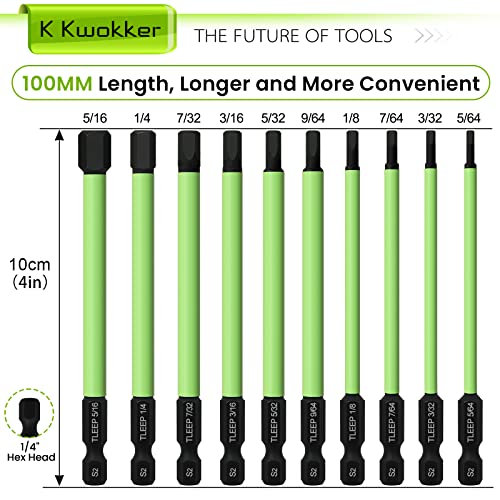 TLEEP 20 x 1/4" 100MM Long Allen Wrench Drill Bits, SAE & Metric, Hex Head Allen Bit Set S2 Steel Magnetic Tips Hex Screwdriver Set for Ikea Type Furniture, 5/64" to 5/16" & 1.5mm to 12mm Hex Bit Set