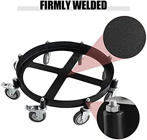 Drum Dolly for 55 Gallon Drums,Barrel Dolly Heavy Duty Steel Frame with 5 Swivel Caster Wheels, Drum cart with Brake for workshops, Factories, Warehouses (55 Gallon 8 Wheels)