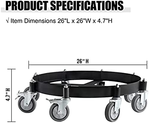 Drum Dolly for 55 Gallon Drums,Barrel Dolly Heavy Duty Steel Frame with 5 Swivel Caster Wheels, Drum cart with Brake for workshops, Factories, Warehouses (55 Gallon 8 Wheels)