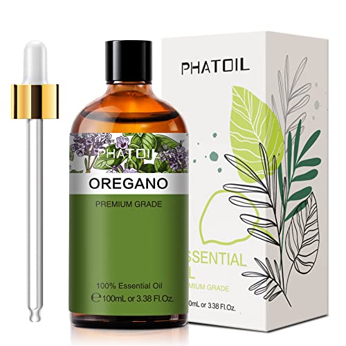 Oregano 3.38fl.oz Essential Oil, PHATOIL Pure Aromatherapy Oils for Diffuser, Humidifier, Relax, for Skin Care, Massage, Hair Growth, Soap, Candle, Bath Bombs Making(100ml)