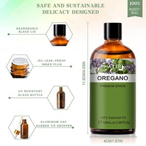 Oregano 3.38fl.oz Essential Oil, PHATOIL Pure Aromatherapy Oils for Diffuser, Humidifier, Relax, for Skin Care, Massage, Hair Growth, Soap, Candle, Bath Bombs Making(100ml)